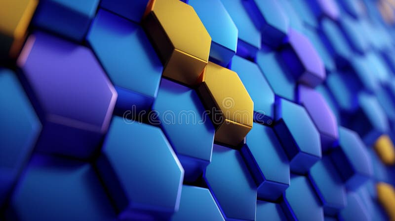 Hexagonal Harmony: a 3D Blue and Yellow Textured Surface Design Stock ...