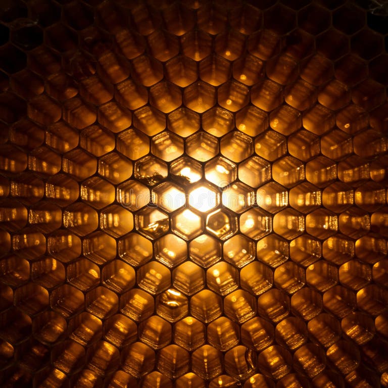 Hexagonal Honeycomb Pattern Illuminated from Behind, Creating a Warm ...
