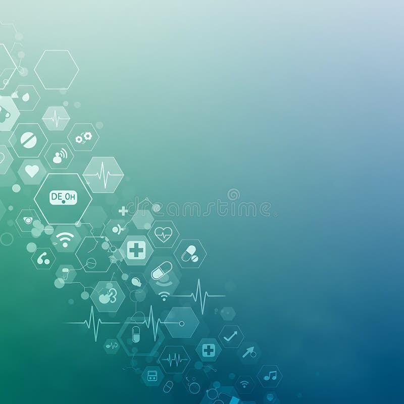 Hexagonal Icons Overlay a Gradient Background Transitioning from Green ...