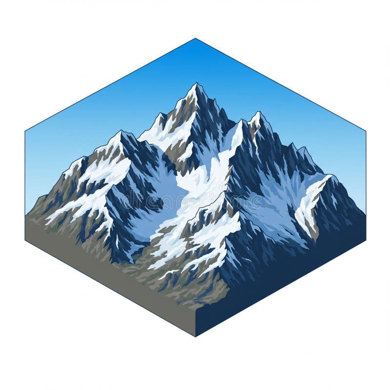 Hexagonal Illustration of a Snow-covered Mountain Range with Jagged ...