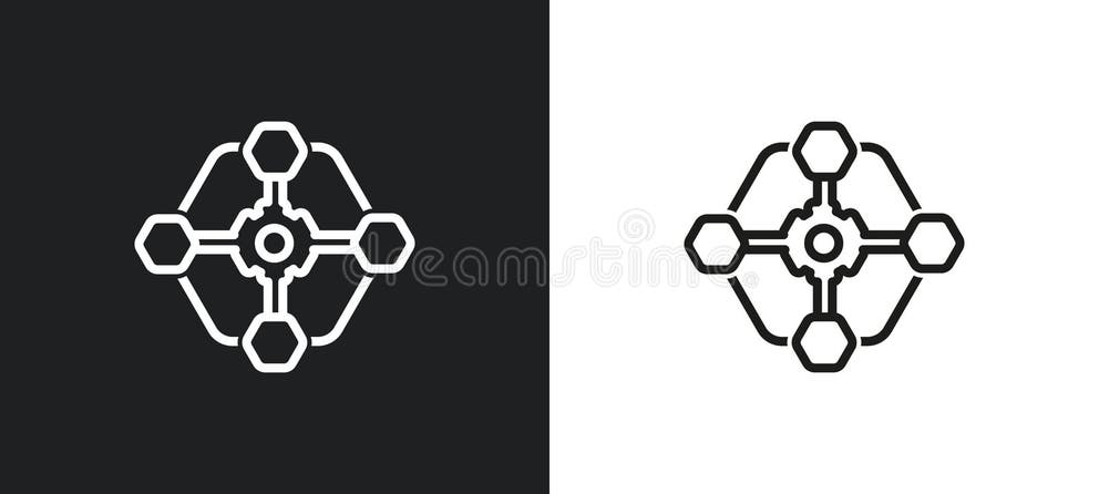 Hexagonal Interconnections Outline Icon in White and Black Colors ...