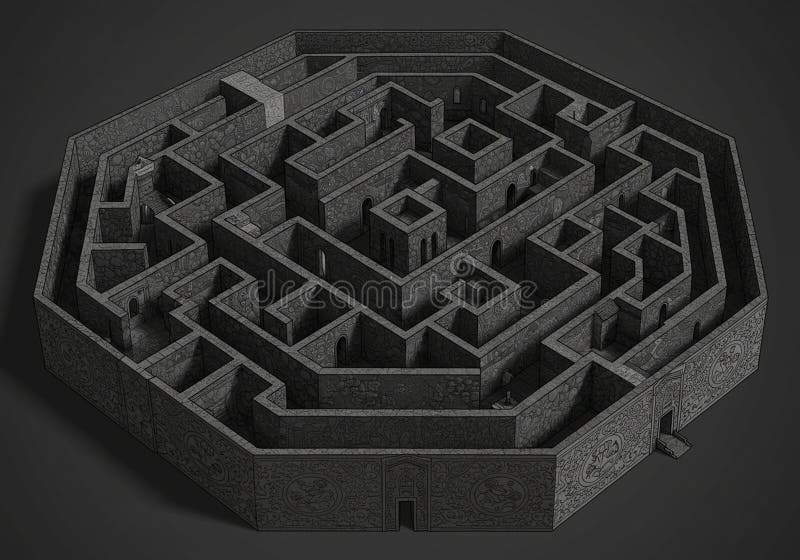 Hexagonal Labyrinth with Intricate Stone Textures on Its Walls. the ...