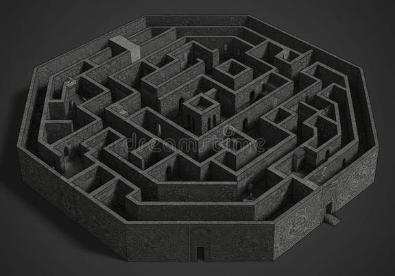 Hexagonal Labyrinth with Intricate Stone Textures on Its Walls. the ...