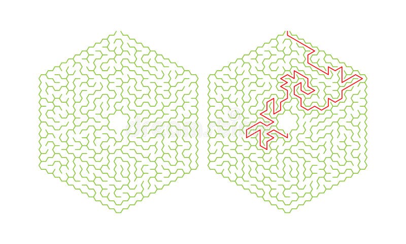 Hexagonal Labyrinth With A Solution. Color Hexagonal Maze. A Useful ...