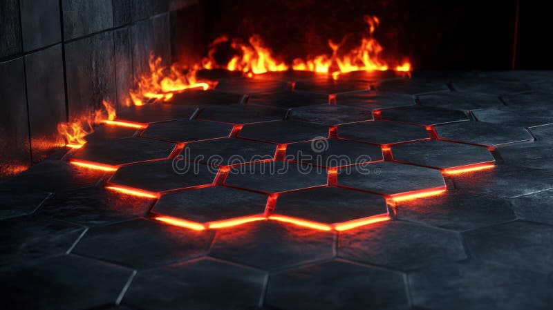 Hexagonal Lava Floor with Fiery Glow Stock Illustration - Illustration ...