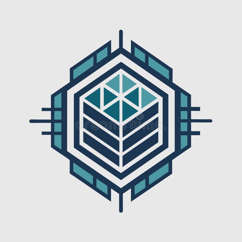 A Hexagonal Logo Featuring a Grid-like Pattern in Blue and White Colors ...