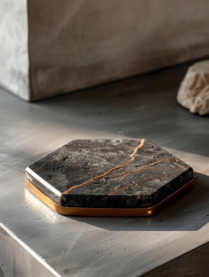 Hexagonal Marble Coaster with Golden Accents on a Table. Stock Photo ...