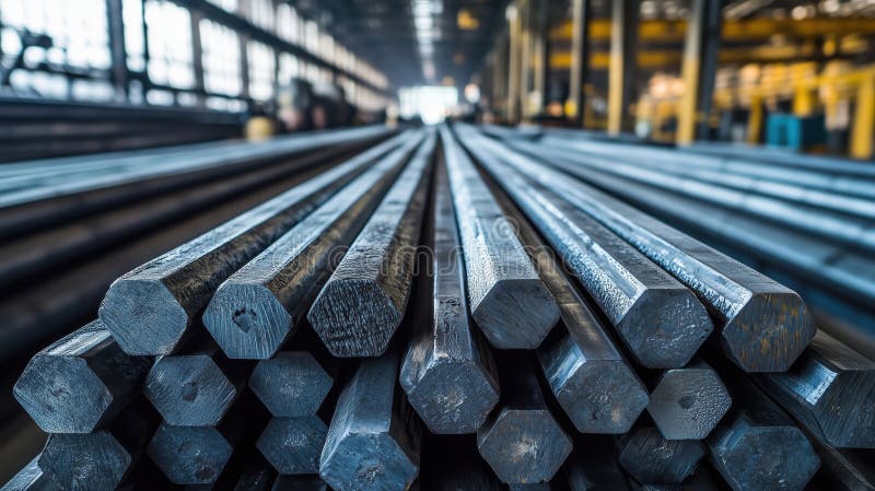 Hexagonal Metal Bars Forming Repeating Pattern in Warehouse Stock Image ...