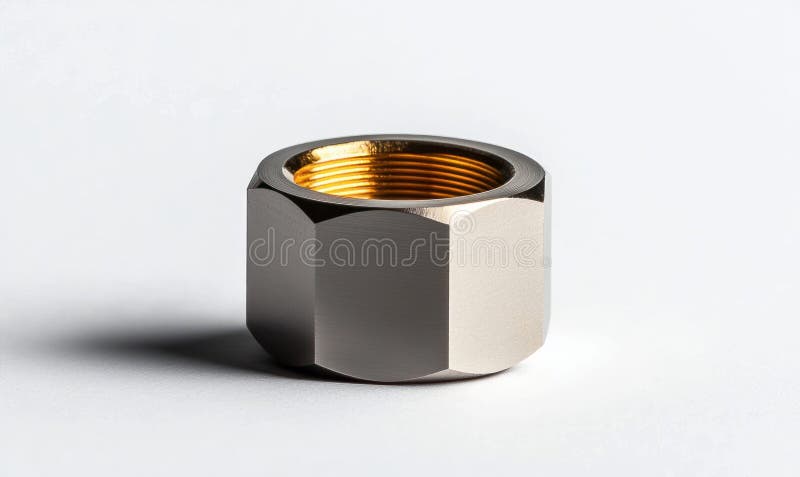 Hexagonal Metal Nut with Golden Thread Isolated on White Background ...