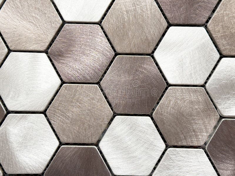 Hexagonal Metal Tile Pattern with Brushed Texture in Silver and Bronze ...