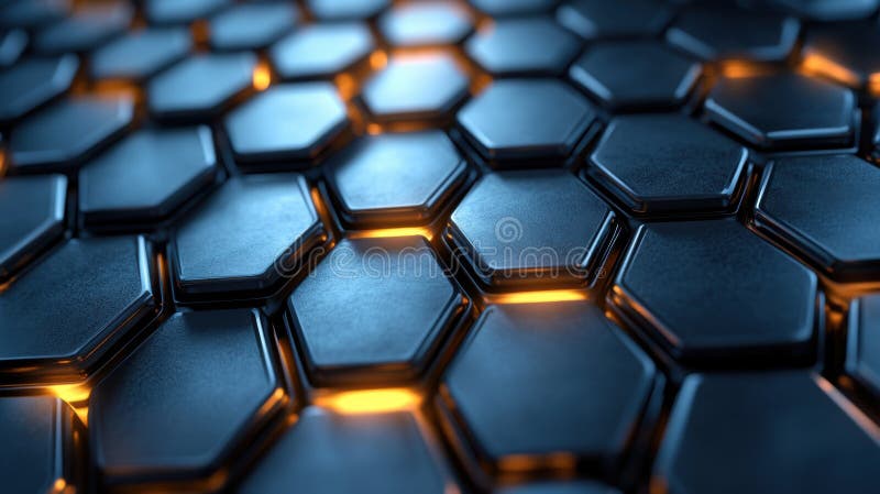 Hexagonal Metallic Tiles with Glowing Edges in Futuristic Pattern and ...