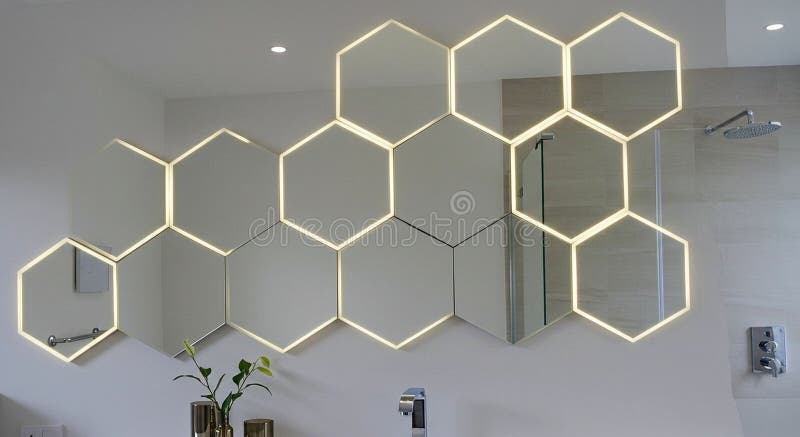 Hexagonal Mirrors with Backlighting Form a Honeycomb Pattern on a ...