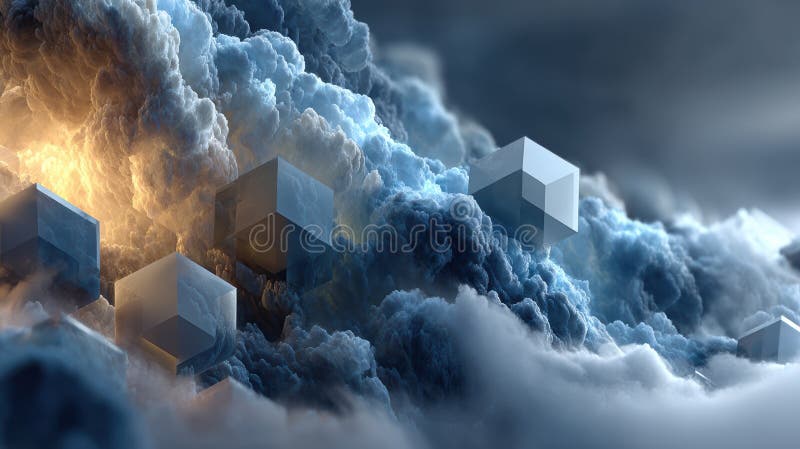 Hexagonal Modules Emerging from Storm Clouds Stock Illustration ...