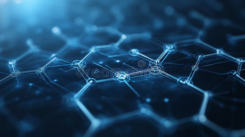 Hexagonal Molecular Network Structure In Blue Stock Illustration