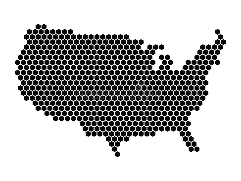Hexagonal Mosaic in a Shape of USA Map. Black Vector Illustration Stock ...