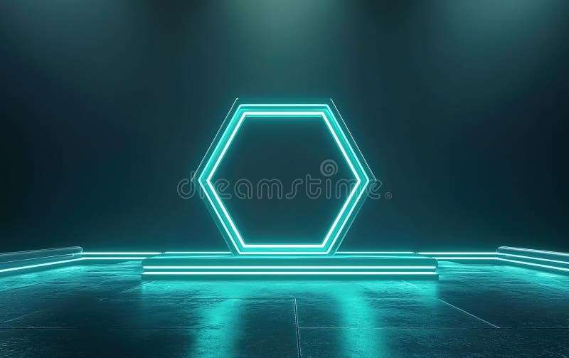 A Hexagonal Neon Display Setup in a Darkened Studio, Ready for a ...