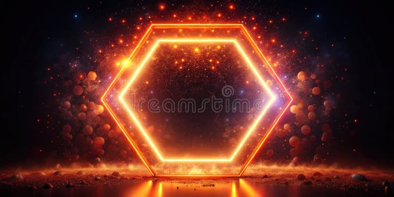 Hexagonal Neon Frame Glowing Brightly in a Dark, Sparkling Universe ...