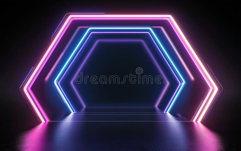 Hexagonal Neon Light Tunnel with Vibrant Colors Creating a Dynamic ...