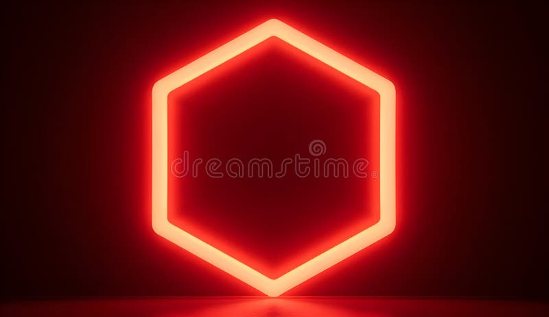 Hexagonal Neon Shape with Red and Orange Lights Against a Dark Bold ...