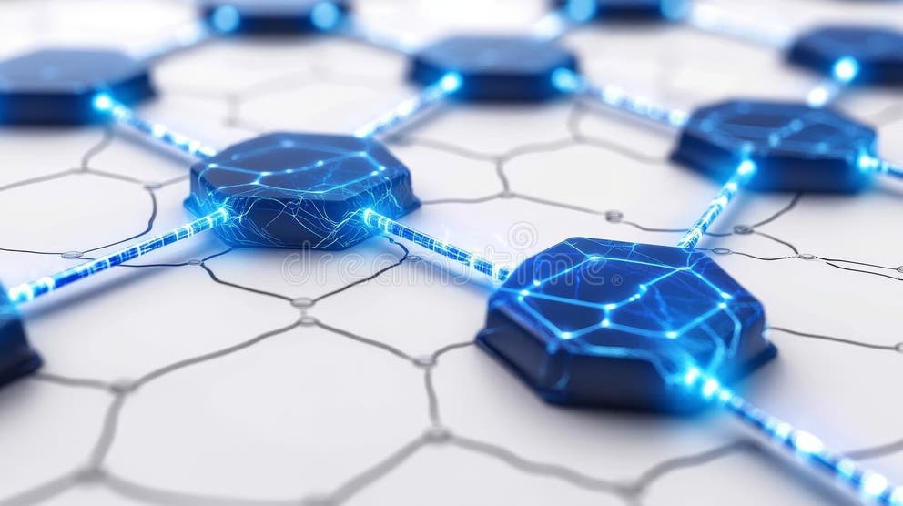 Hexagonal Network Design with Blue Light Reflections and Technological ...