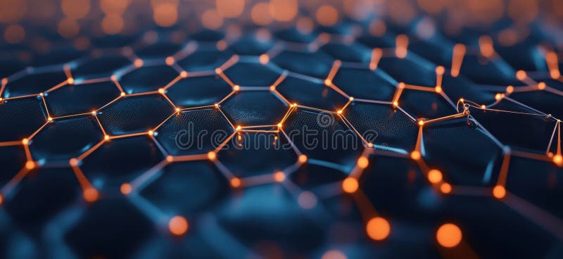 Hexagonal Network Structure with Glowing Edges, Intricate Design, Dark ...