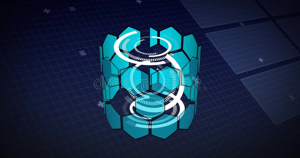 Hexagonal Panel Cylinder is Floating in 3D Render Over Grid with White ...