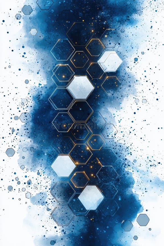 Hexagonal Pattern with Abstract Blue Watercolor Design on a White ...