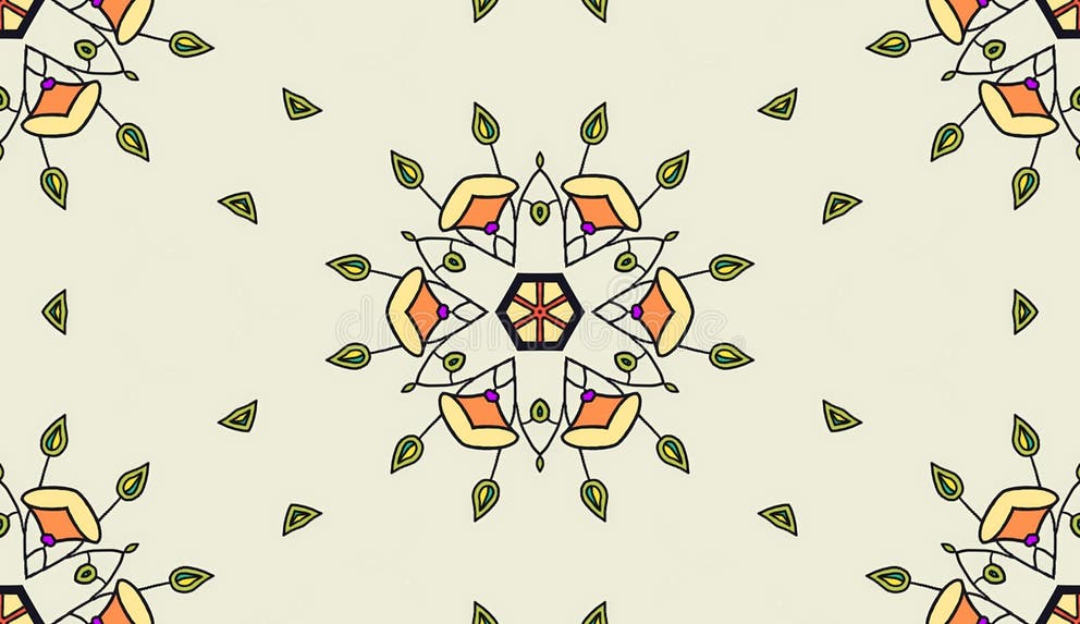 Hexagonal Floral Pattern with Leaf and Petal Motifs. Stock Illustration ...