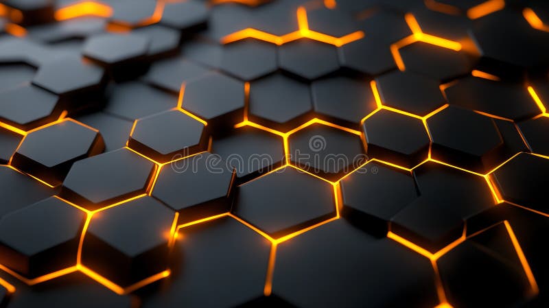 Hexagonal Pattern with Glowing Orange Lines Creates a Modern, Dynamic ...
