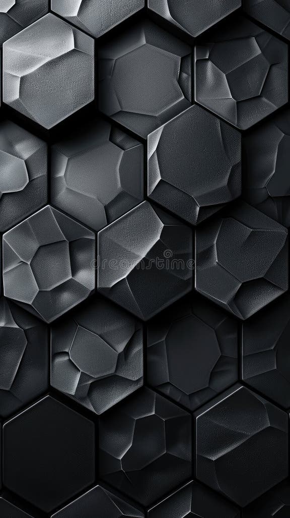 Hexagonal Pattern with Intricate Texture on a Black Matte Surface Stock ...