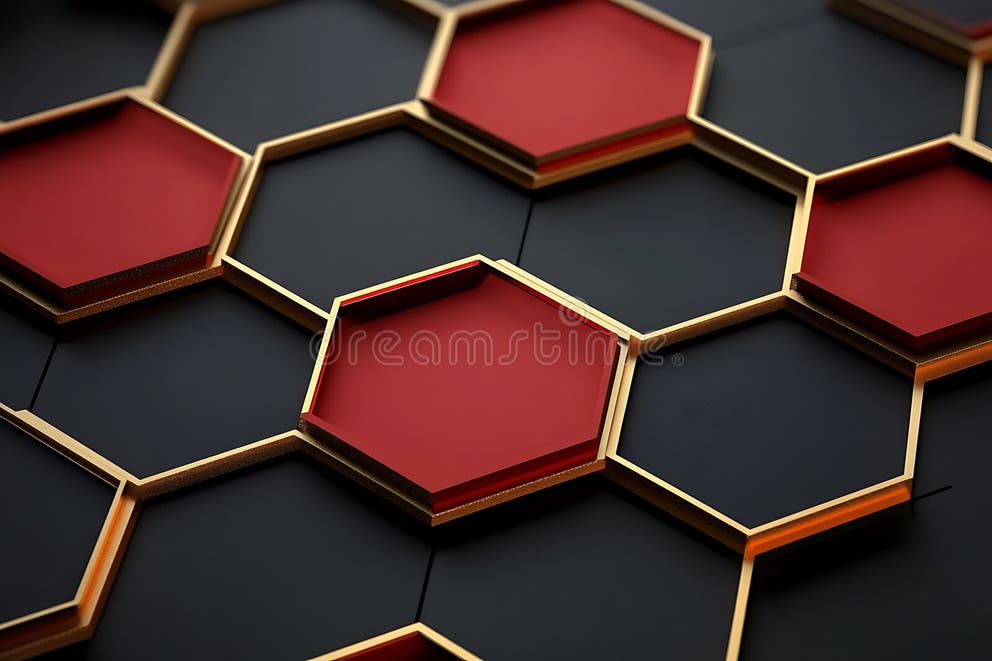 Hexagonal Pattern Red, Black and Gold, Metallic Frames and Modern ...