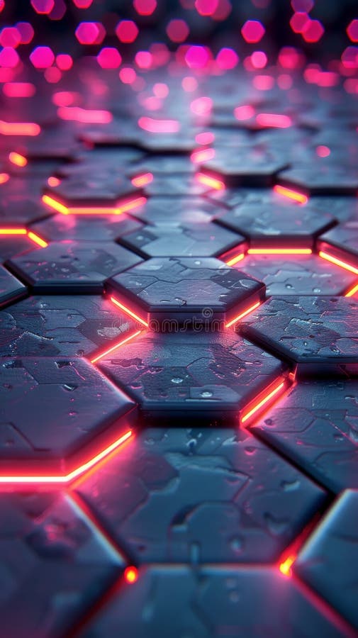 Hexagonal Pattern with Red Lights Close Up Stock Image - Image of ...