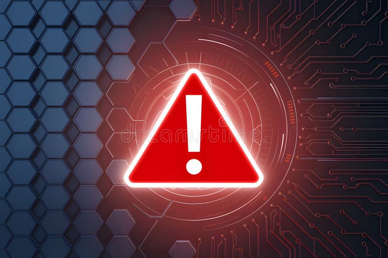 Hexagonal Patterns and Circuitry, Red Exclamation Mark Warns of Danger ...