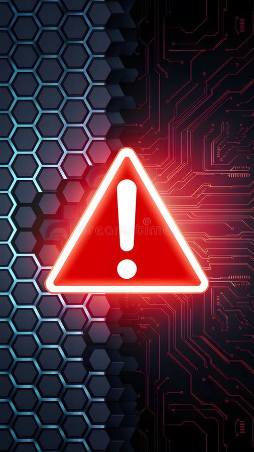 Hexagonal Patterns and Circuitry, Red Exclamation Mark Warns of Danger ...