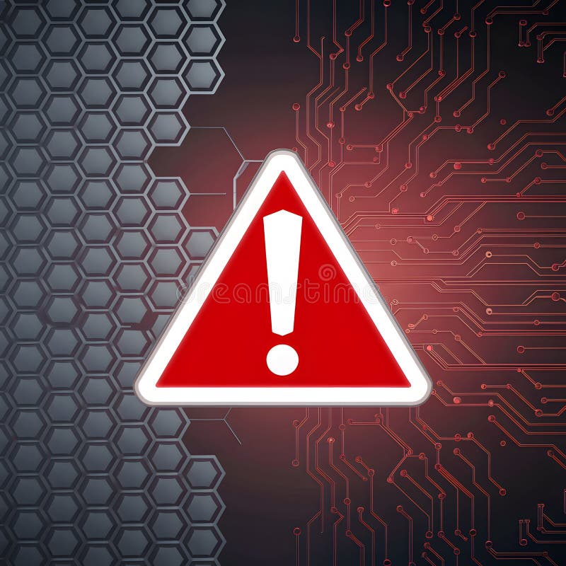 Hexagonal Patterns and Circuitry, Red Exclamation Mark Warns of Danger ...