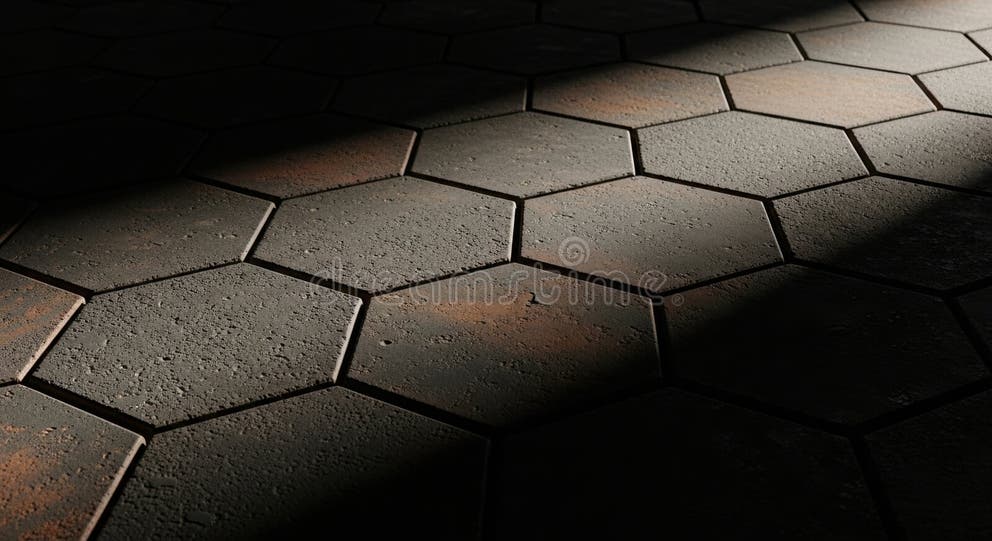 Hexagonal Paving Stones Form an Outdoor Pathway Lit by Dramatic ...