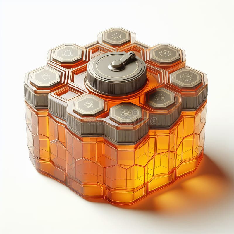 Hexagonal, Plastic Container of Honey with a Spout for Pourin Stock ...