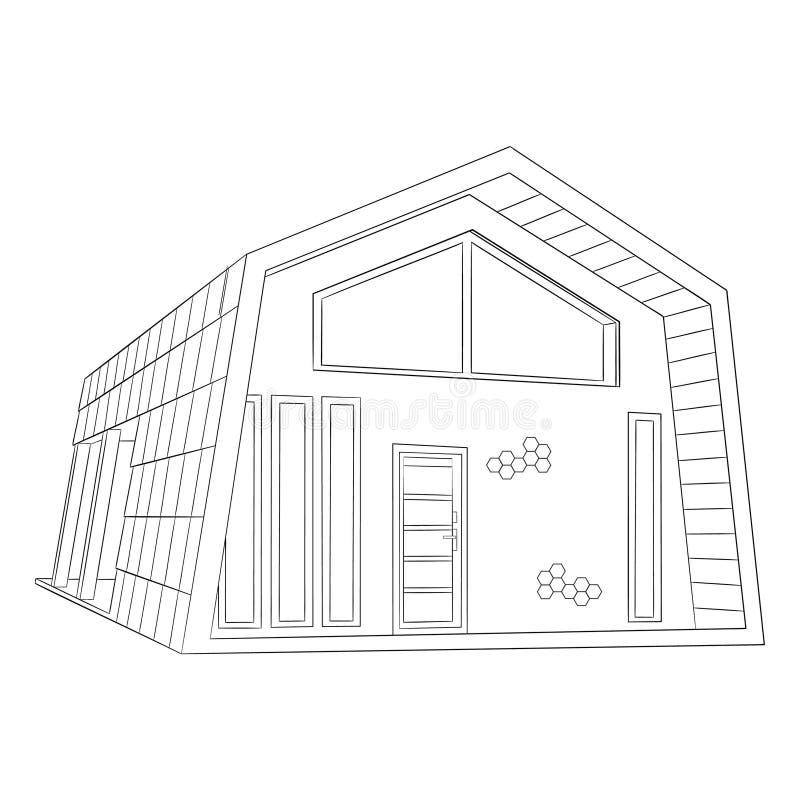 Hexagonal Prefabricated House Black and White Vector Line Art ...