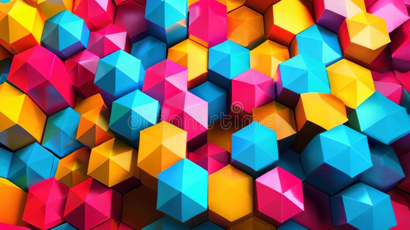 Hexagonal Prisms in an Abstract 3D Geometric Tessellation with Bright ...