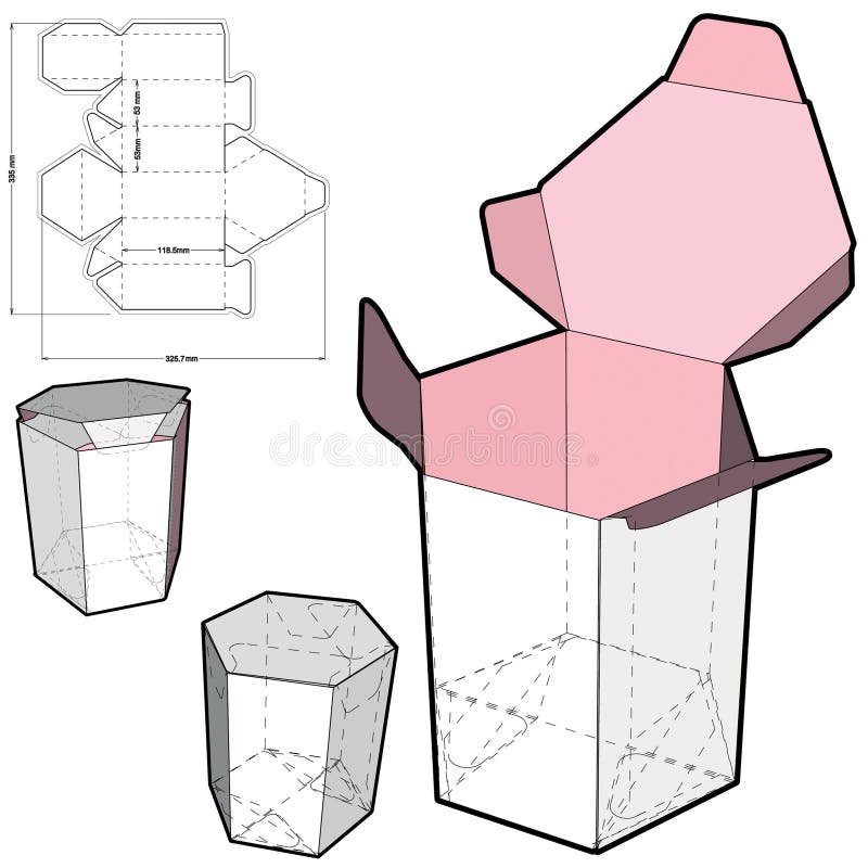 Hexagonal Box Die Cut Pattern Stock Illustrations – 295 Hexagonal Box ...