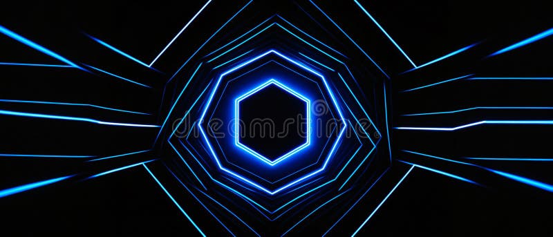 Hexagonal Shape with Blue Neon Lines and Futuristic Digital Glow Stock ...
