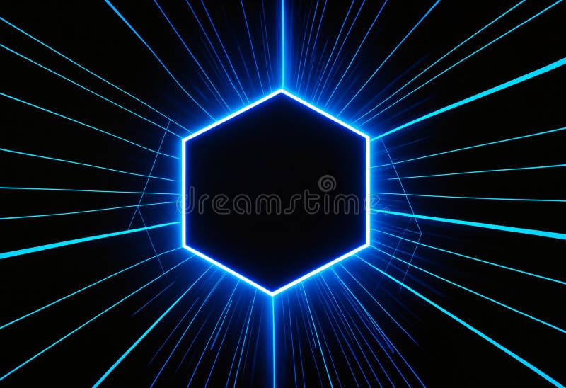 Hexagonal Shape with Blue Neon Lines and Futuristic Digital Glow Stock ...