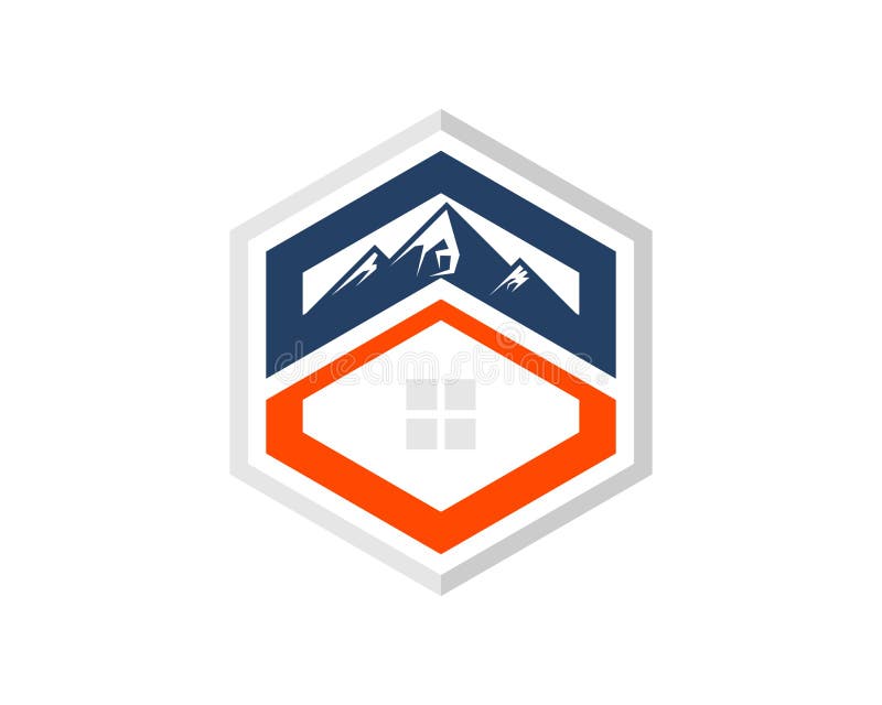 Hexagonal Shape with Simple House and Mountain on the Top Stock ...