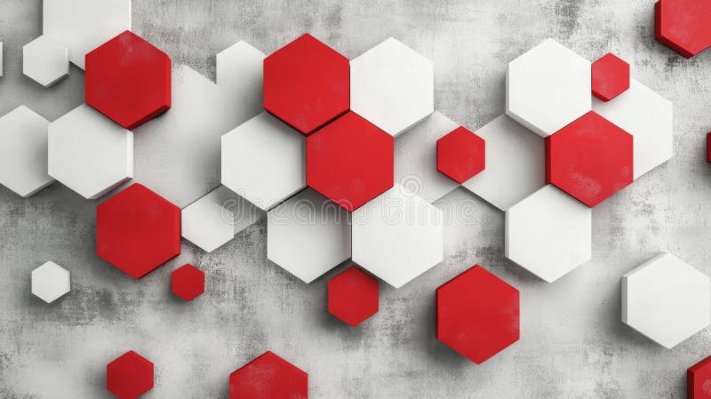 Hexagonal Shapes in Red and White Hues Come Together in an Abstract ...