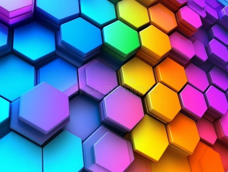 Hexagonal Shapes in Various Colors are Layered on a Pink Surface Stock ...