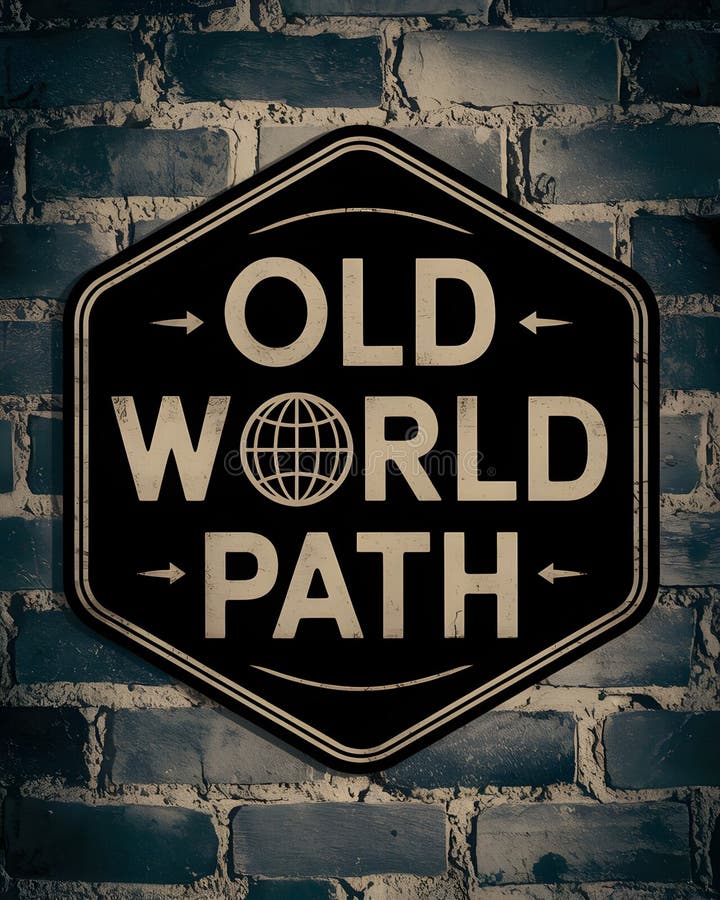 Vintage Style Sign with Globe Icon on Textured Brick Wall Stock ...