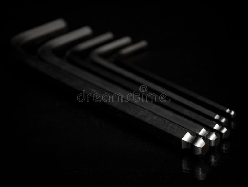 Hexagonal Stainless Allen Keys on Black Background Stock Image - Image ...