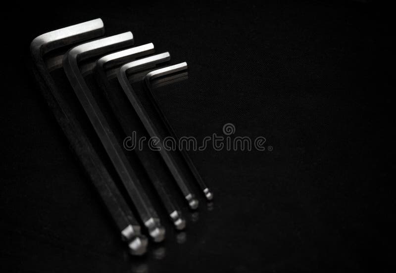 Hexagonal Stainless Allen Keys on Black Background Stock Photo - Image ...