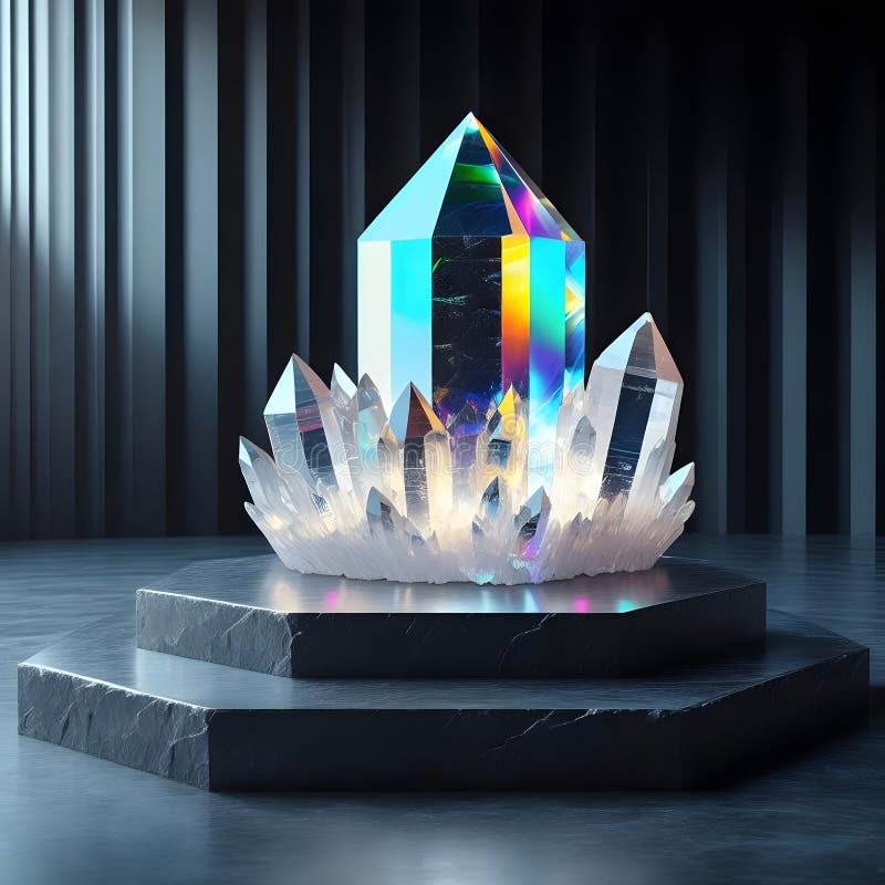 Hexagonal Stone Crystal Podium Prismatic Reflections in Minimalistic ...