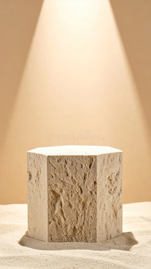 Hexagonal Stone Product Display Stand on Sand Stock Illustration ...